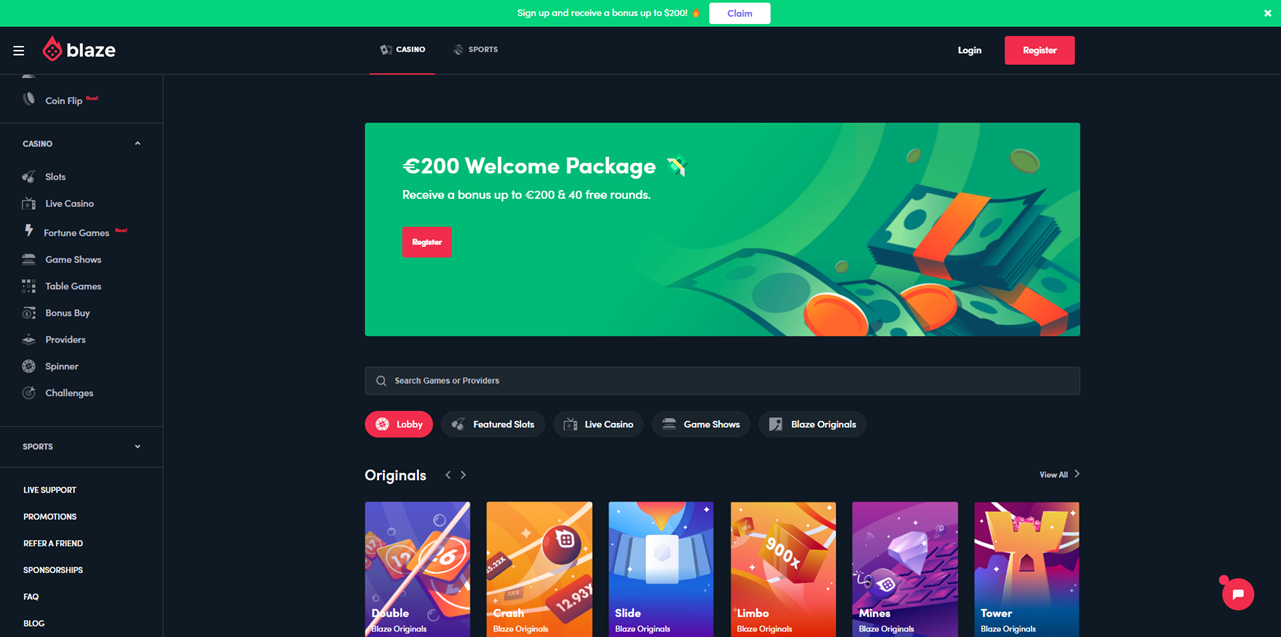 Blaze Casino review +++ Welcome Bonus & FS 01/2024